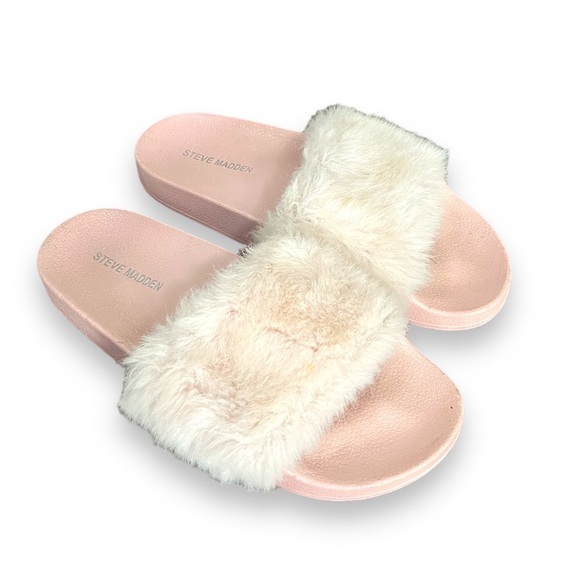 Steve Madden | Shoes | Steve Madden Womens Pink Fuzzy Slides Slippers ...